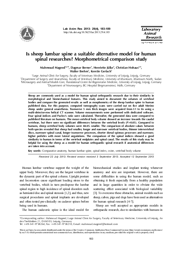 (PDF) Is sheep lumbar spine a suitable alternative model for human ...