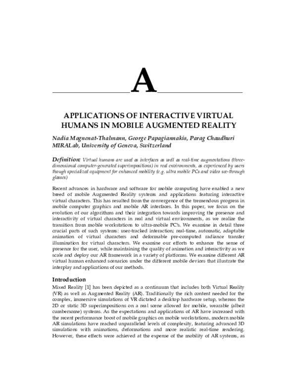 (PDF) Applications of Interactive Virtual Humans in Mobile Augmented Reality