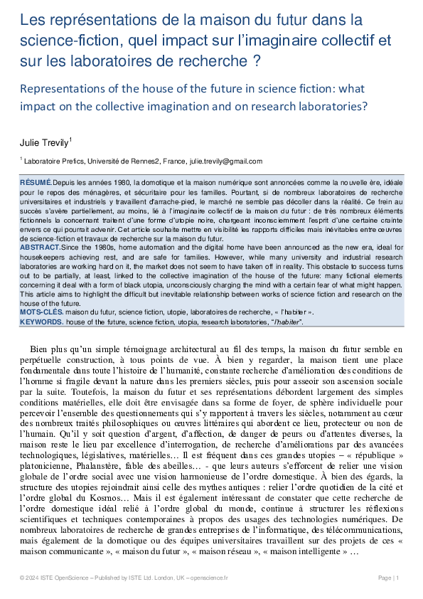 (PDF) Les représentations de la maison du futur dans la science-fiction ...