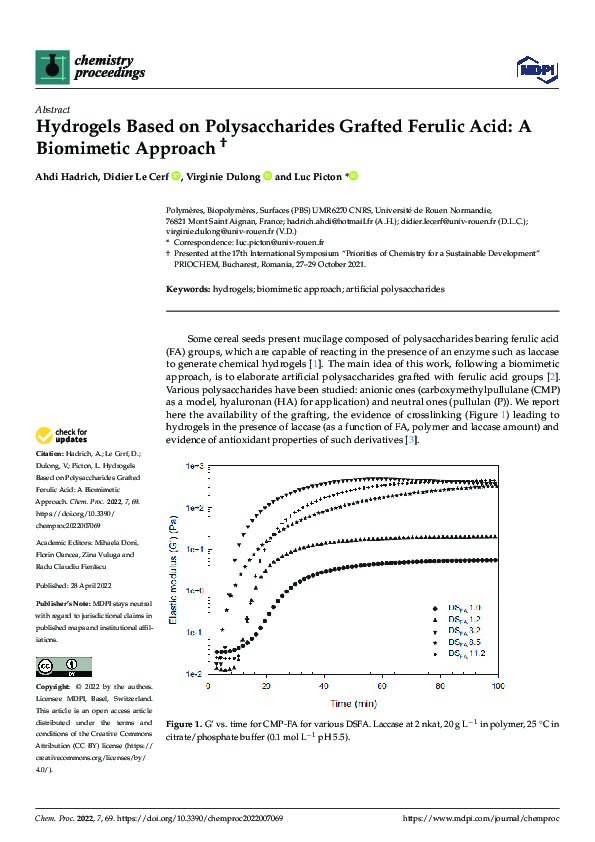 (PDF) Hydrogels Based on Polysaccharides Grafted Ferulic Acid: A Biomimetic Approach