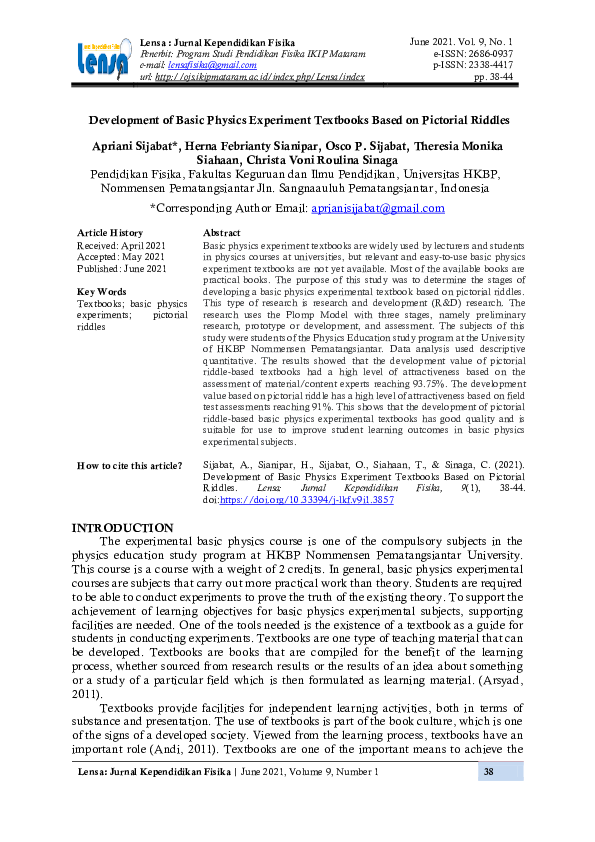 (PDF) Development of Basic Physics Experiment Textbooks Based on ...