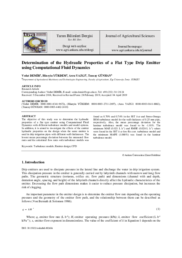 (PDF) Determination of the Hydraulic Properties of a Flat Type Drip Emitter using Computational ...