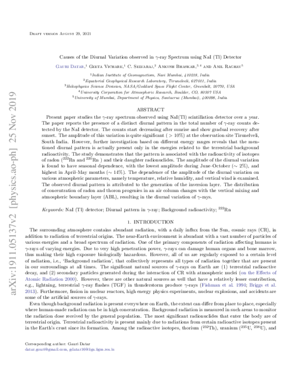 (PDF) Causes of the Diurnal Variation observed in γ-ray Spectrum using ...
