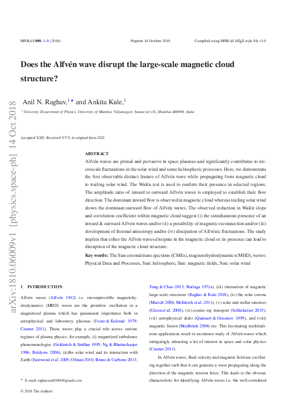 (PDF) Does the Alfvén wave disrupt the large-scale magnetic cloud structure?