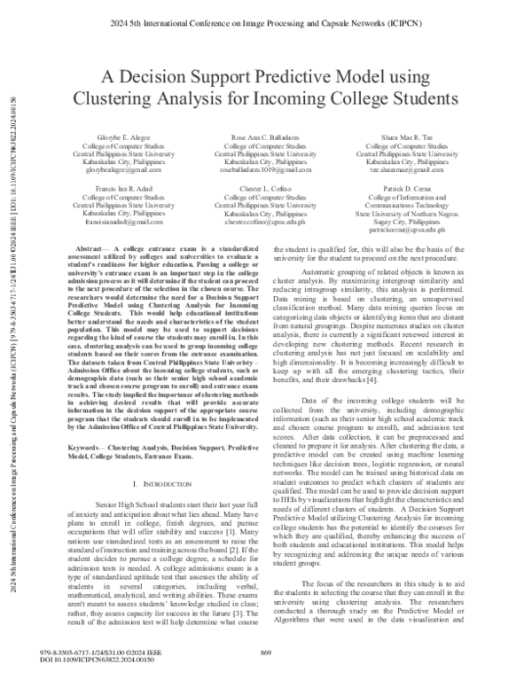 (PDF) A Decision Support Predictive Model using Clustering Analysis for ...