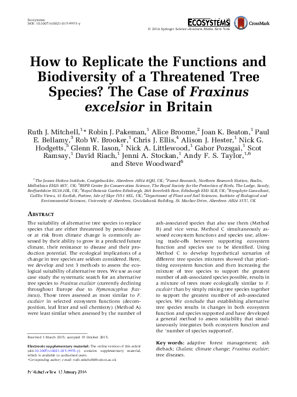 (PDF) How to Replicate the Functions and Biodiversity of a Threatened ...