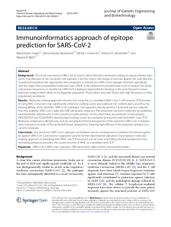 (PDF) Immunoinformatics approach of epitope prediction for SARS-CoV-2
