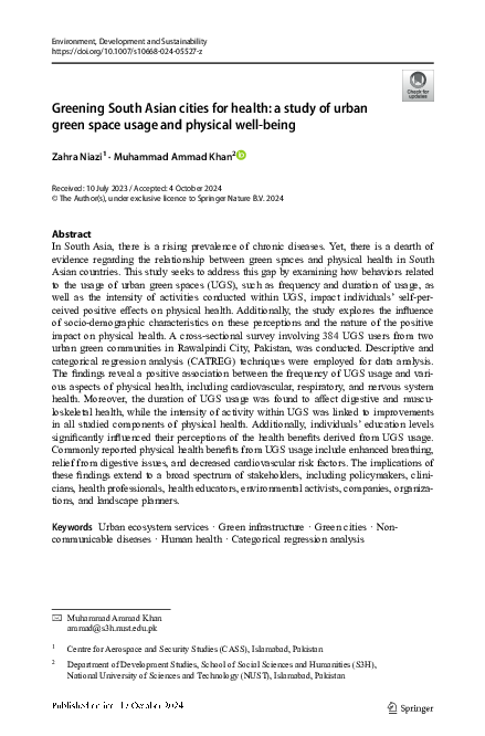 (PDF) Greening South Asian cities for health: a study of urban green space usage and physical ...