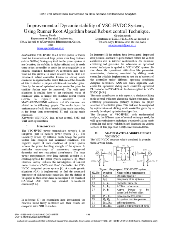 (PDF) Improvement of Dynamic Stability of VSC-HVDC System, Using Runner Roots Algorithm Based ...