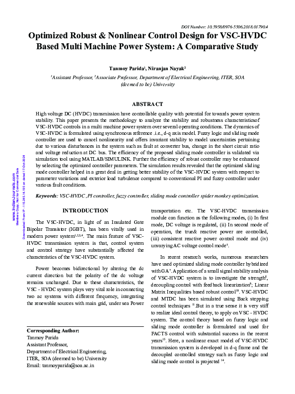 (PDF) Optimized robust nonlinear control design for VSC-HVDC based multi machine power system: A ...