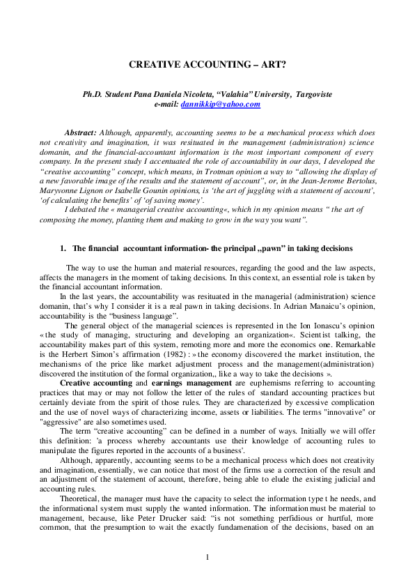 (PDF) Creative Accounting – Art?