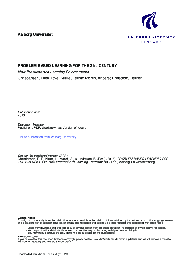 (PDF) PROBLEM-BASED LEARNING FOR THE 21st CENTURY | Berner Lindström - Academia.edu