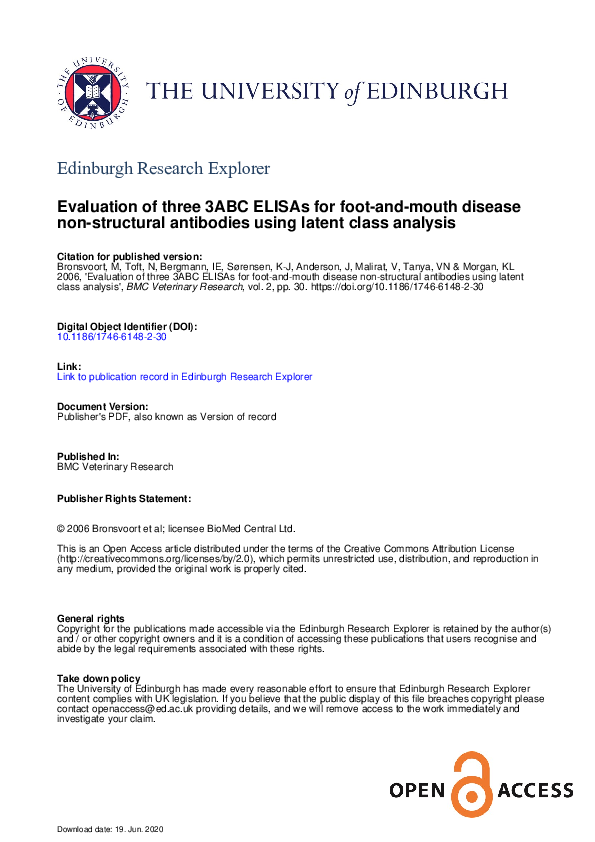 (PDF) Evaluation of three 3ABC ELISAs for foot-and-mouth disease non ...
