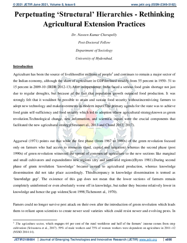 (PDF) Perpetuating ‘Structural’ Hierarchies - Rethinking Agricultural Extension Practices ...