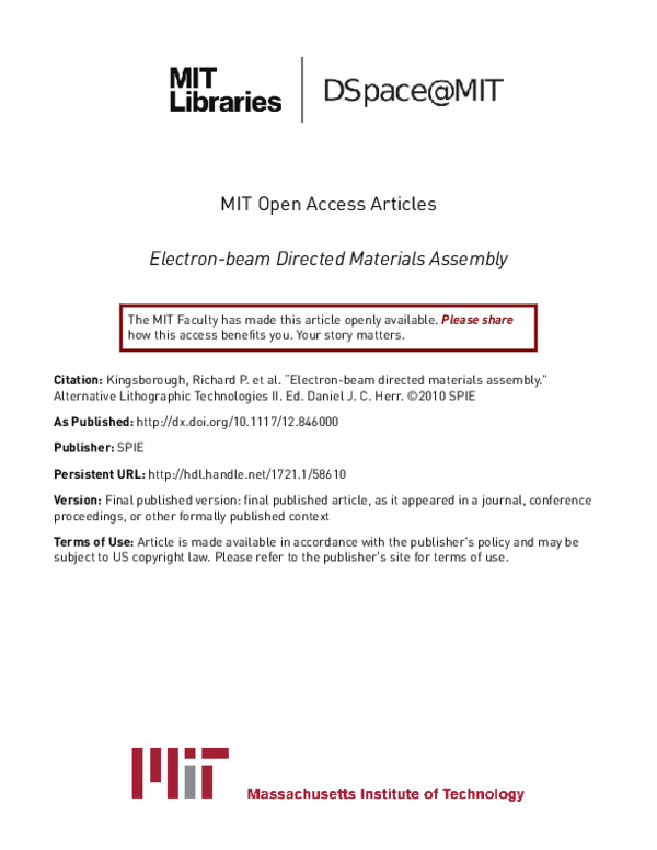 (PDF) Electron-beam directed materials assembly