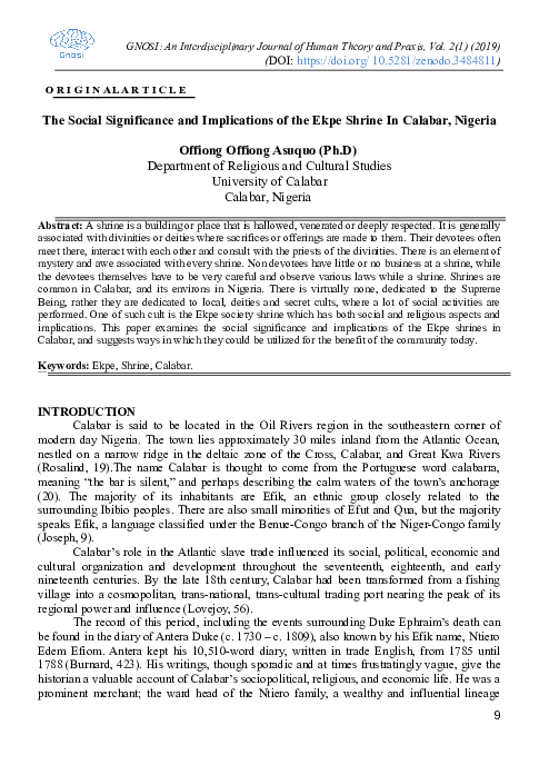 (PDF) The Social Significance and Implications of the Ekpe Shrine In ...