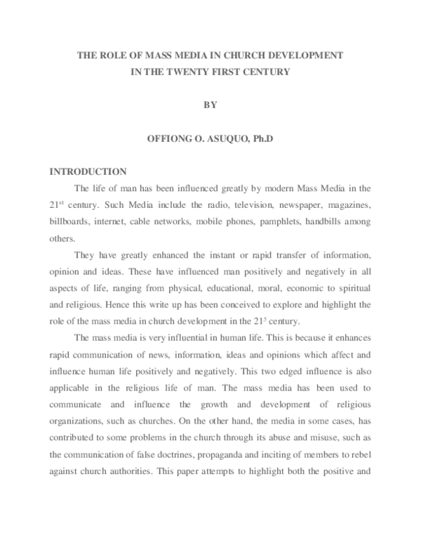 (PDF) The role of mass media in church development in the twenty first ...