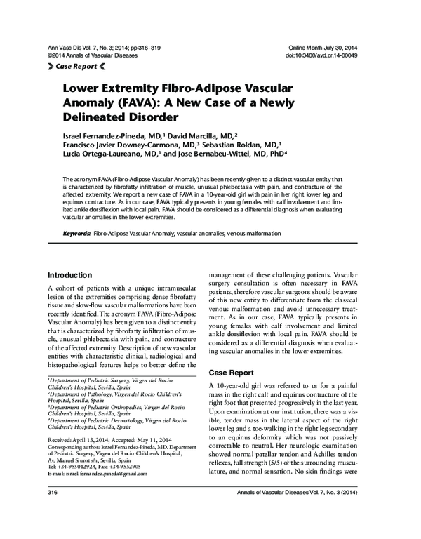 (PDF) Lower Extremity Fibro-Adipose Vascular Anomaly (FAVA): A New Case ...