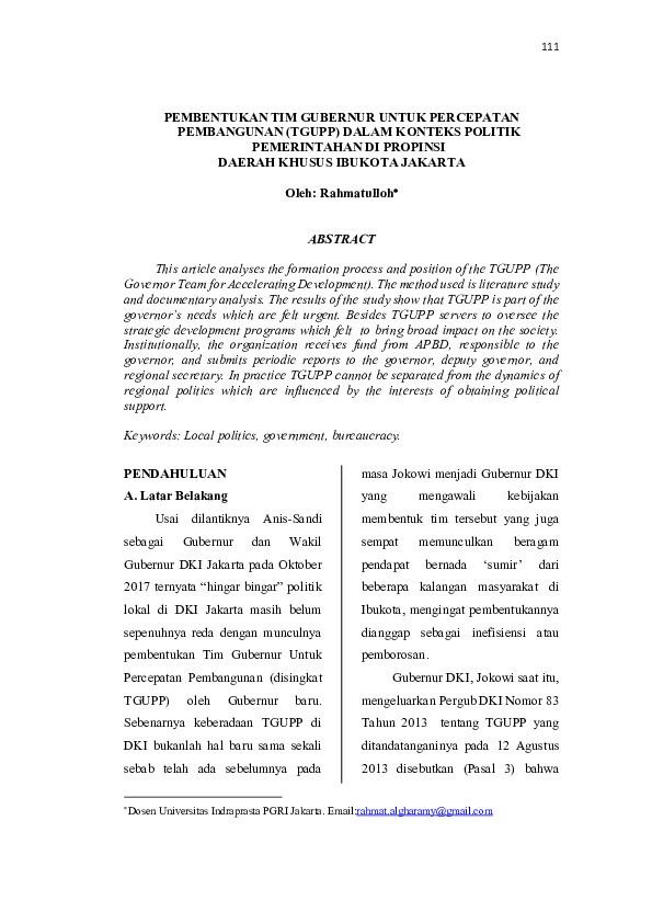 (PDF) Pembentukan Tim Gubernur Untuk Percepatan Pembangunan (Tgupp ...