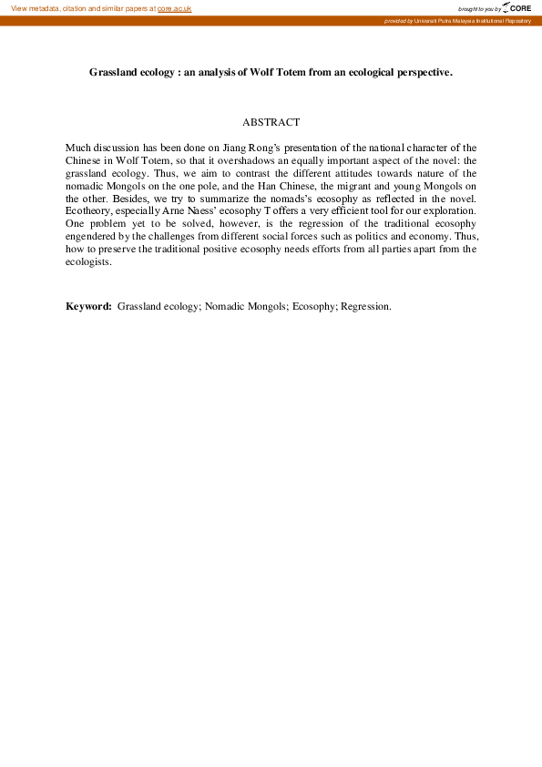 (PDF) Grassland Ecology: An Analysis of Wolf Totem from an Ecological ...