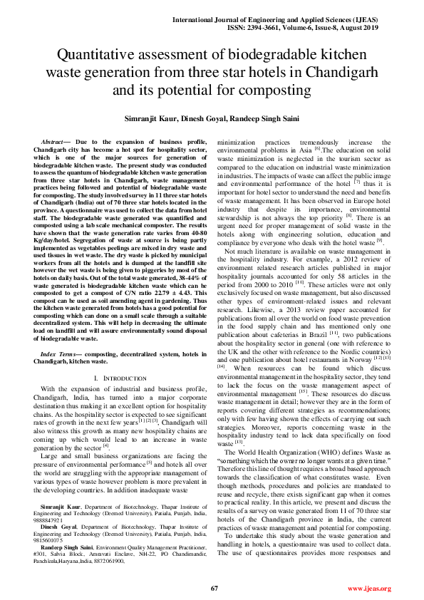 (PDF) Quantitative assessment of biodegradable kitchen waste generation from three star hotels ...