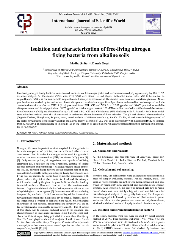 (PDF) Isolation and characterization of free-living nitrogen fixing ...