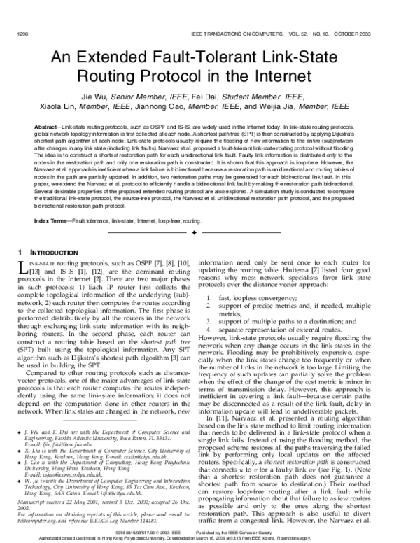 (PDF) An extended fault-tolerant link-state routing protocol in the ...