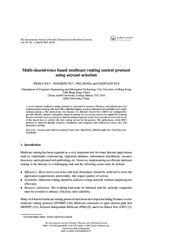 (PDF) Multi-shared-trees based multicast routing control protocol using ...