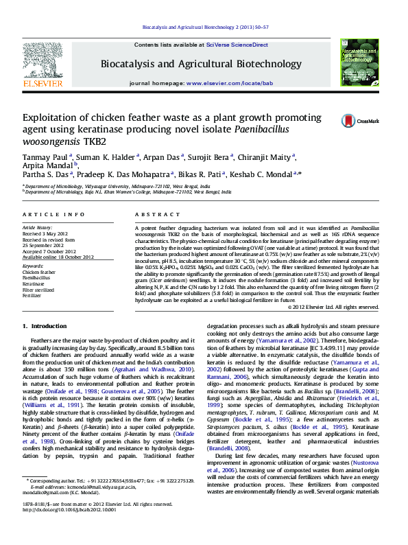 (PDF) Exploitation of chicken feather waste as a plant growth promoting ...