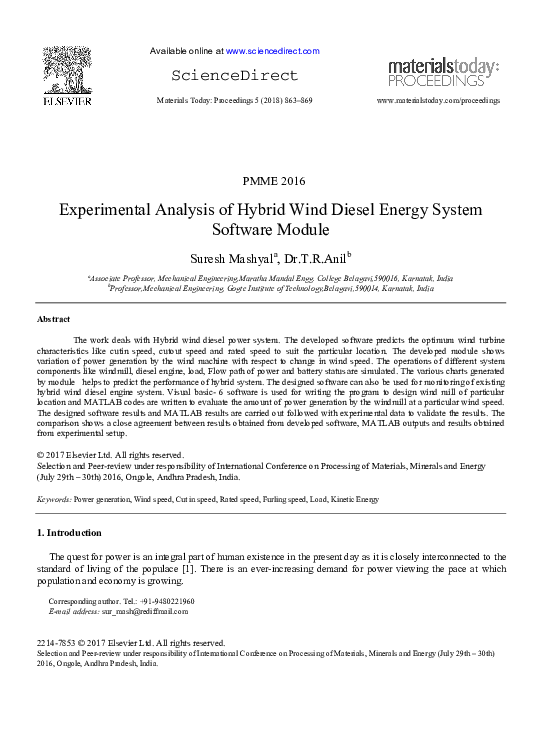 (PDF) Experimental Analysis of Hybrid Wind Diesel Energy System ...