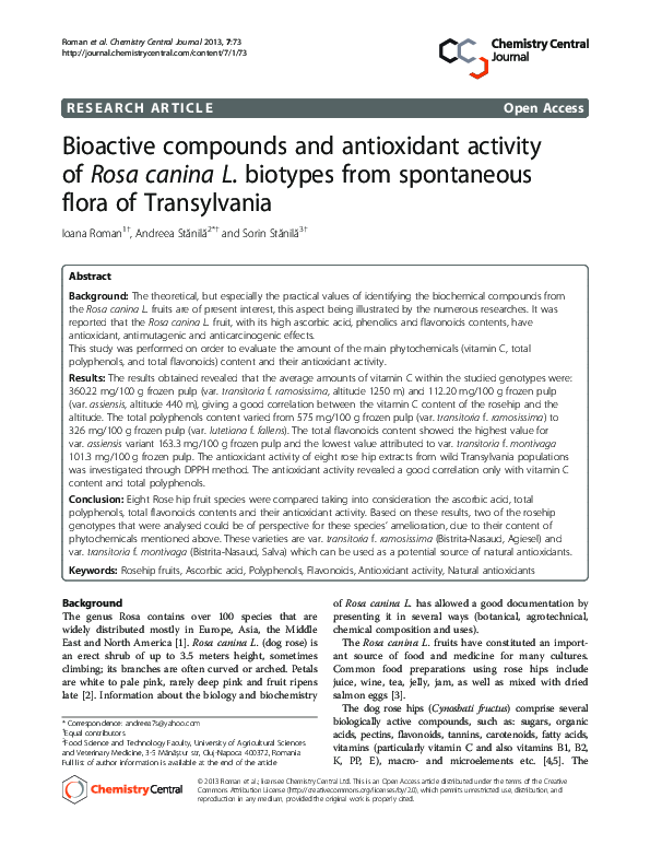 (PDF) Bioactive compounds and antioxidant activity of Rosa canina L ...