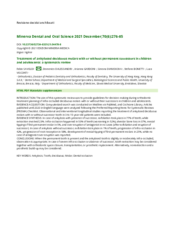 (PDF) Treatment of ankylosed deciduous molars with or without permanent ...
