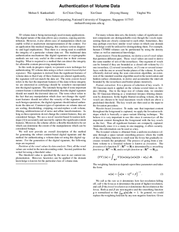 (PDF) Authentication of Volume Data
