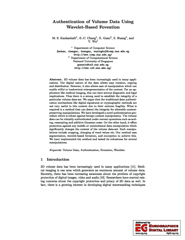 (PDF) Authentication of Volume Data Using Wavelet-Based Foveation