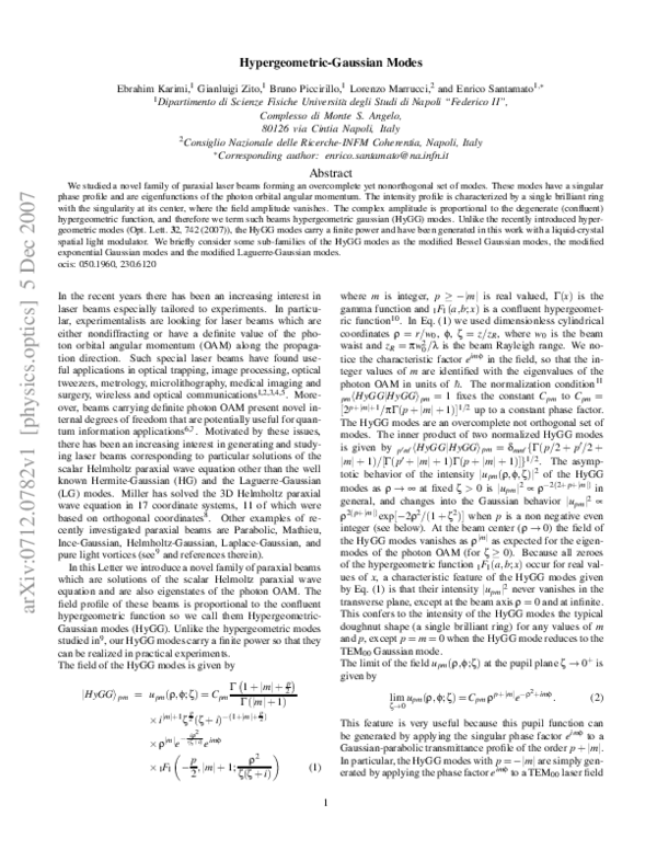 Pdf Hypergeometric Gaussian Modes