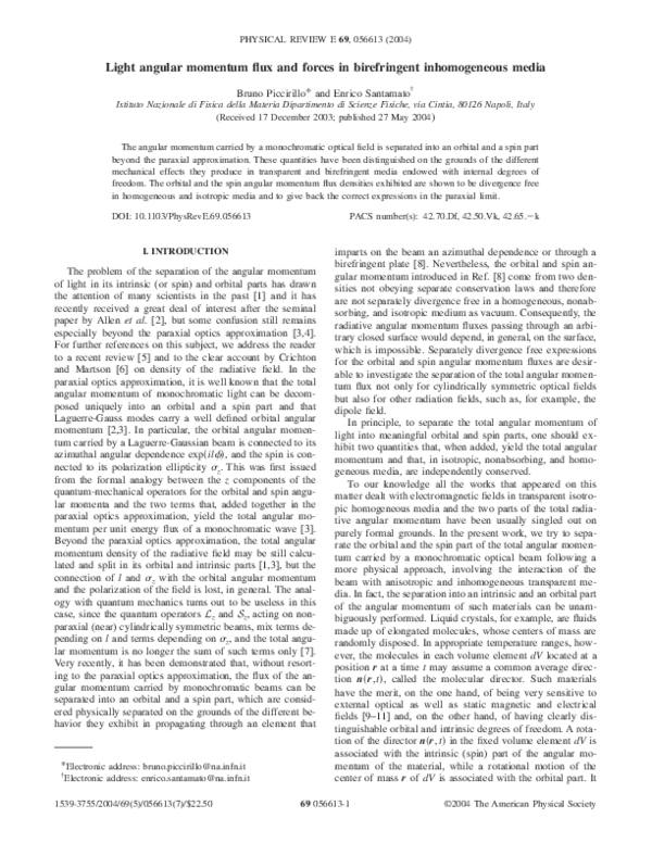 (PDF) Light angular momentum flux and forces in birefringent inhomogeneous media