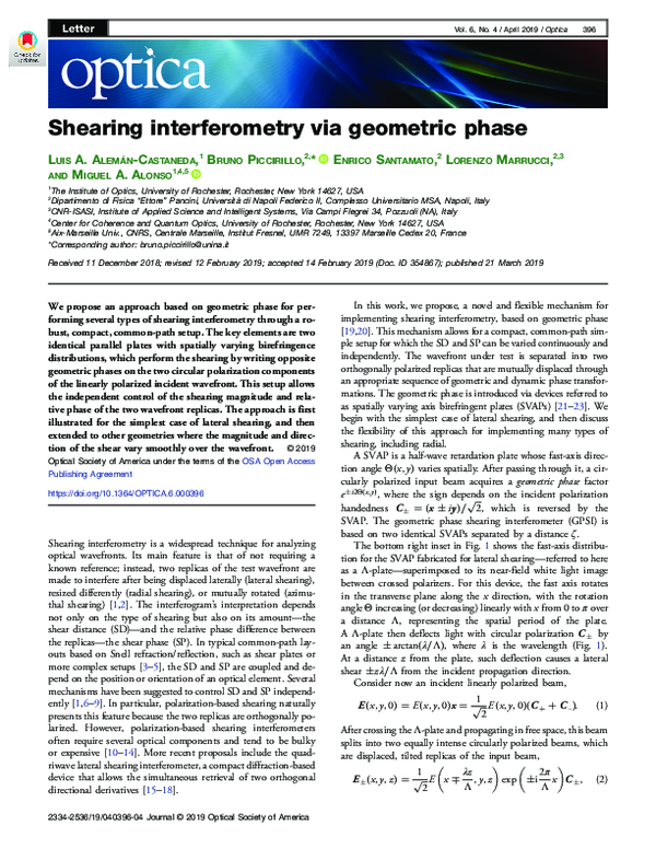 (PDF) Shearing interferometry via geometric phase