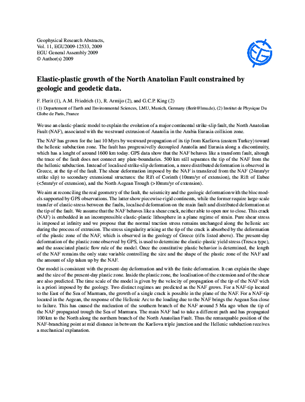 (PDF) Elastic-plastic growth of the North Anatolian Fault constrained ...