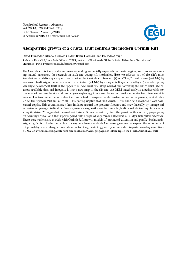 (PDF) Along-strike growth of a crustal fault controls the modern Corinth Rift