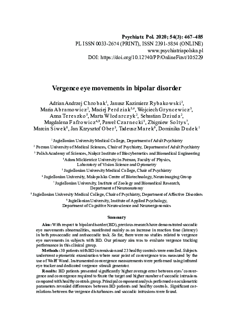 (PDF) Vergence eye movements in bipolar disorder