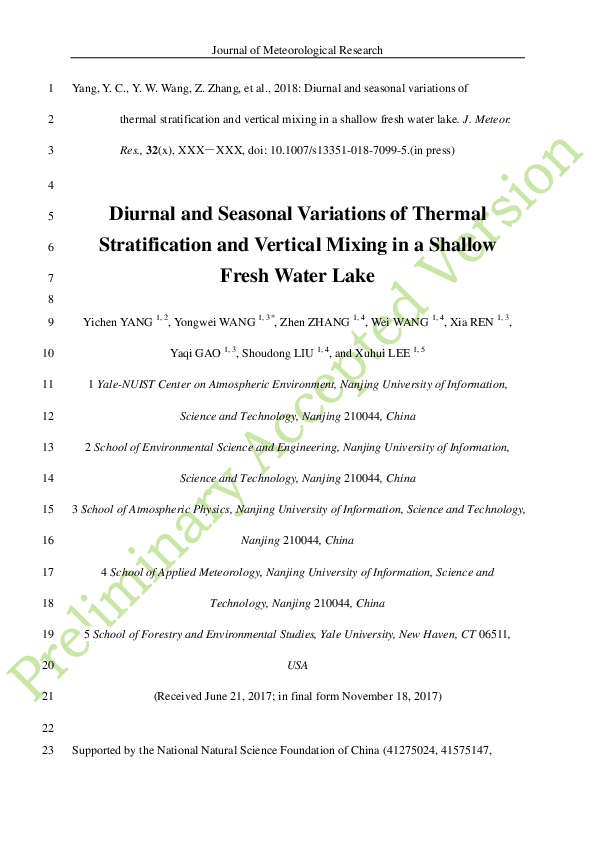 (PDF) Diurnal and Seasonal Variations of Thermal Stratification and ...