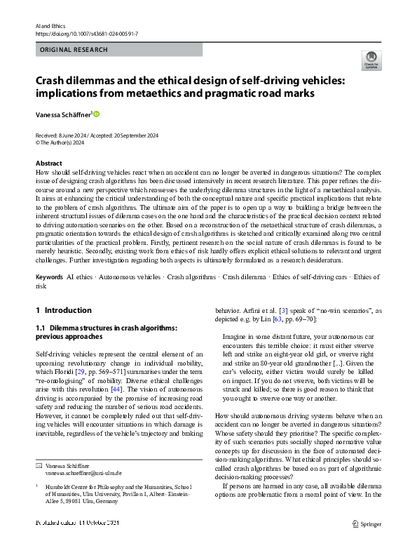 (PDF) Crash dilemmas and the ethical design of self-driving vehicles ...