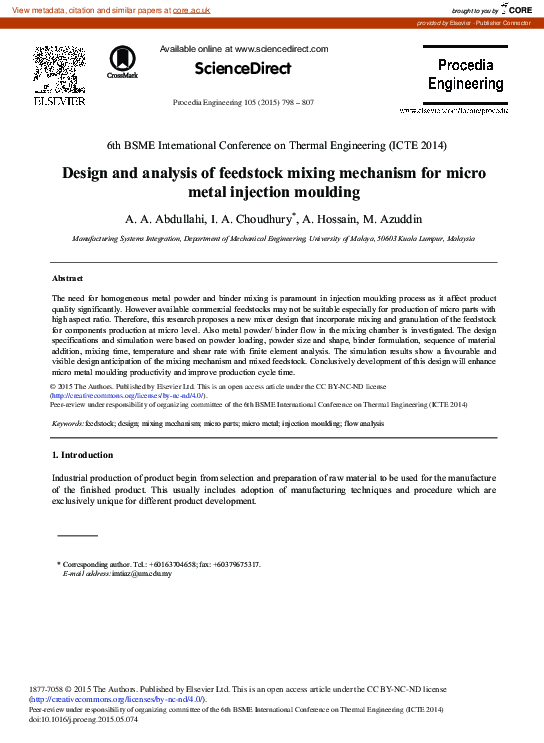 (PDF) Design and Analysis of Feedstock Mixing Mechanism For Micro Metal ...