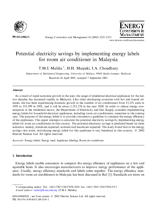 (PDF) Potential electricity savings by implementing minimum energy efficiency standards for room ...