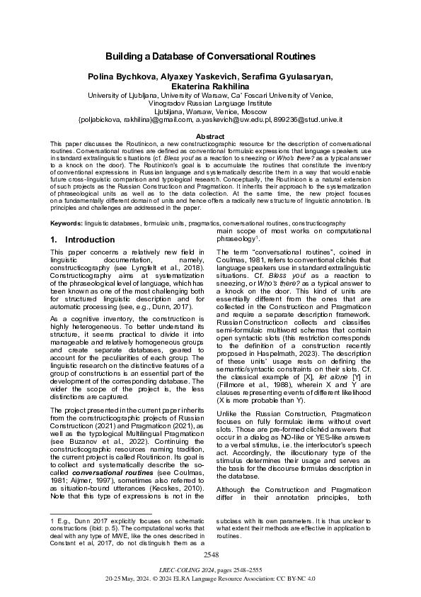 (PDF) Building a Database of Conversational Routines