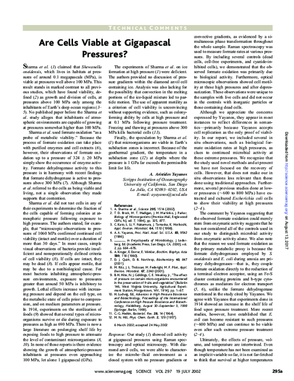 (PDF) Are Cells Viable at Gigapascal Pressures?