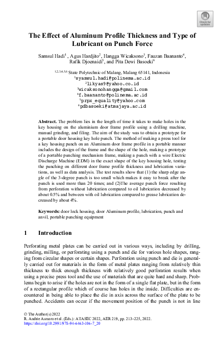 (PDF) The Effect of Aluminum Profile Thickness and Type of Lubricant on ...