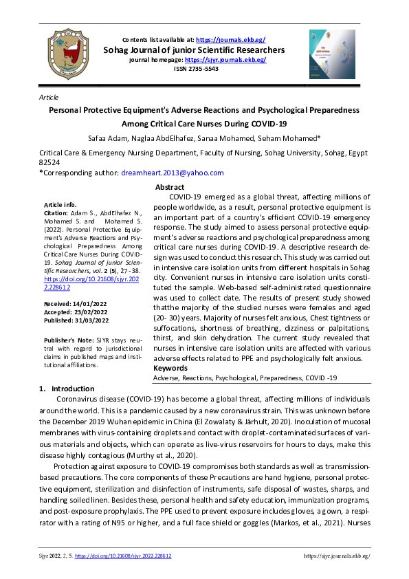 (PDF) Personal Protective Equipment's Adverse Reactions and ...