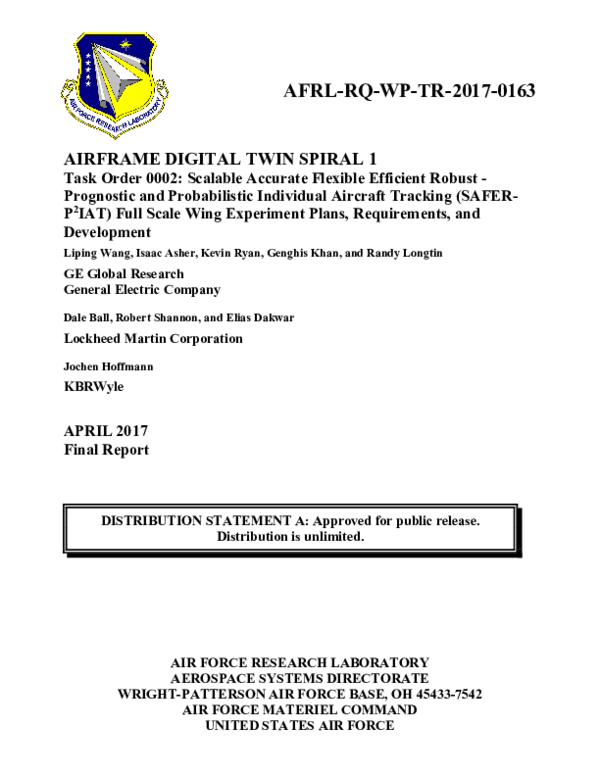 (PDF) AIRFRAME DIGITAL TWIN SPIRAL 1. Task Order 0002: Scalable ...