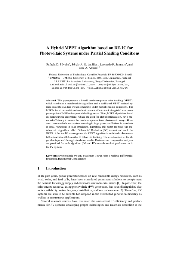 (PDF) A Hybrid MPPT Algorithm Based on DE-IC for Photovoltaic Systems ...